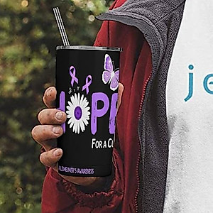 Hope for A Cure Alzheimer's Awareness 20 OZ Stainless Steel Tumbler Travel Car Coffee Mug with Straw Lid Cleaning Brush Coffee Tumbler Mug for Women Men