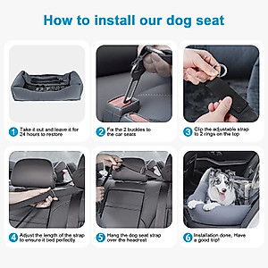 Dlownne Dog Car Seat for Medium Large Dogs, Dog Car Bed Pet Booster Seat with Adjustable Straps Safety Tethers, Multifunctional Dog Travel Bed Car Back Seats Removeable Washable, Fits Pickup Trunk SUV