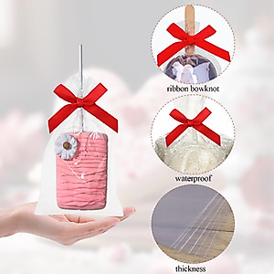 50PCS 3½x6 Inch Clear Rice Krispie Treat Bags Cakesicle Bags With Gold Twist Tie Ribbon Stick Cookie Bags for Gift Giving Bags(include 50pcs of Bags,Gold Twist Tie,Ribbon,Stick)