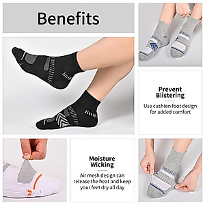 COOPLUS Men's Cotton Athletic Ankle Socks Performance Cushioned Quarter Moisture Wicking Sock - 6 Pairs