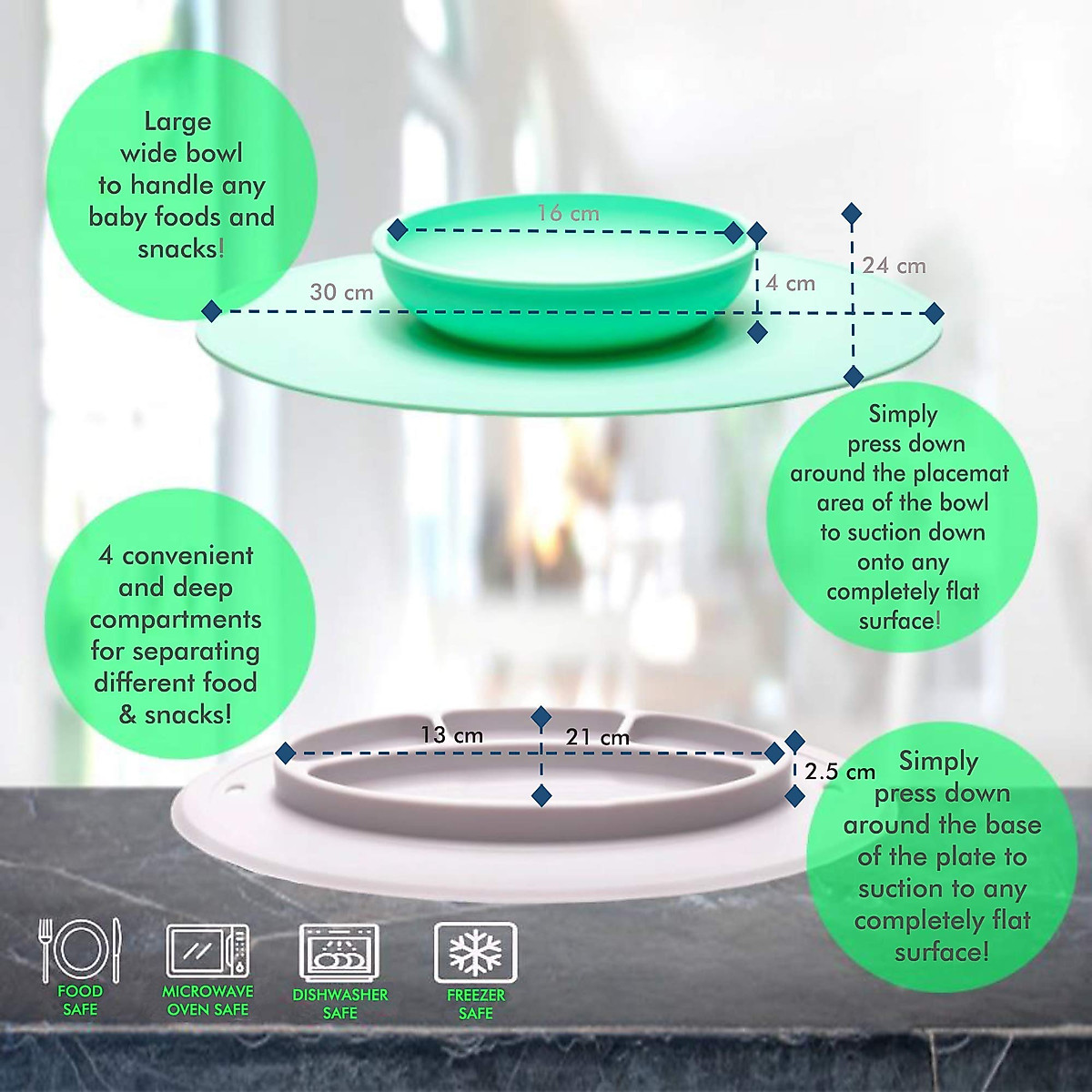 UpwardBaby Suction Toddler Plate and Bowl Feeding Placemat and Suction Bowl Set Bundle