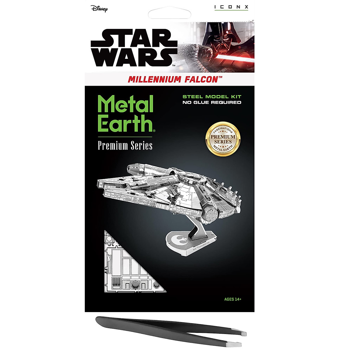 Metal Earth Fascinations Premium Series Star Wars Millennium Falcon 3D Metal Model Kit Bundle with Tweezers
