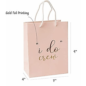 I Do Crew Gift Bags - 12 Pack Baby Pink Bridal Favor Bag 210msg with Gold Foil '"i do" Crew' Print for Bridal Party Bridal Shower Bachelorette Party Hens Party Bridesmaid Gift Bags - 9"x7"x4"