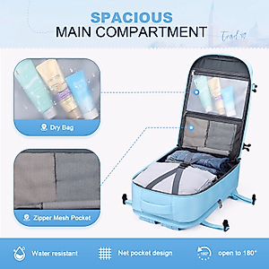 Maelstrom Travel Backpack for Women Men,35L Laptop Backpack Fits 17-Inch Laptop,Waterproof Carry On Backpack for Airplanes with Detachable Crossbody Bag&Shoe Compartment,Light Blue, Large