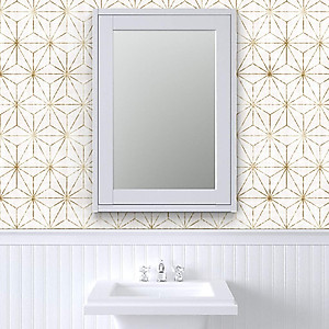 Peel & Stick Wallpaper 3ft x 2ft - Star Geo White Gold Geometric Triangles Holiday Abstract Minimalistic Custom Removable Wallpaper by Spoonflower