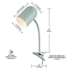 Globe Electric 52302 Carter 15" Clip-Arm Desk Lamp, Matte Teal, Adjustable Gooseneck Arm, in-Line On Off Switch