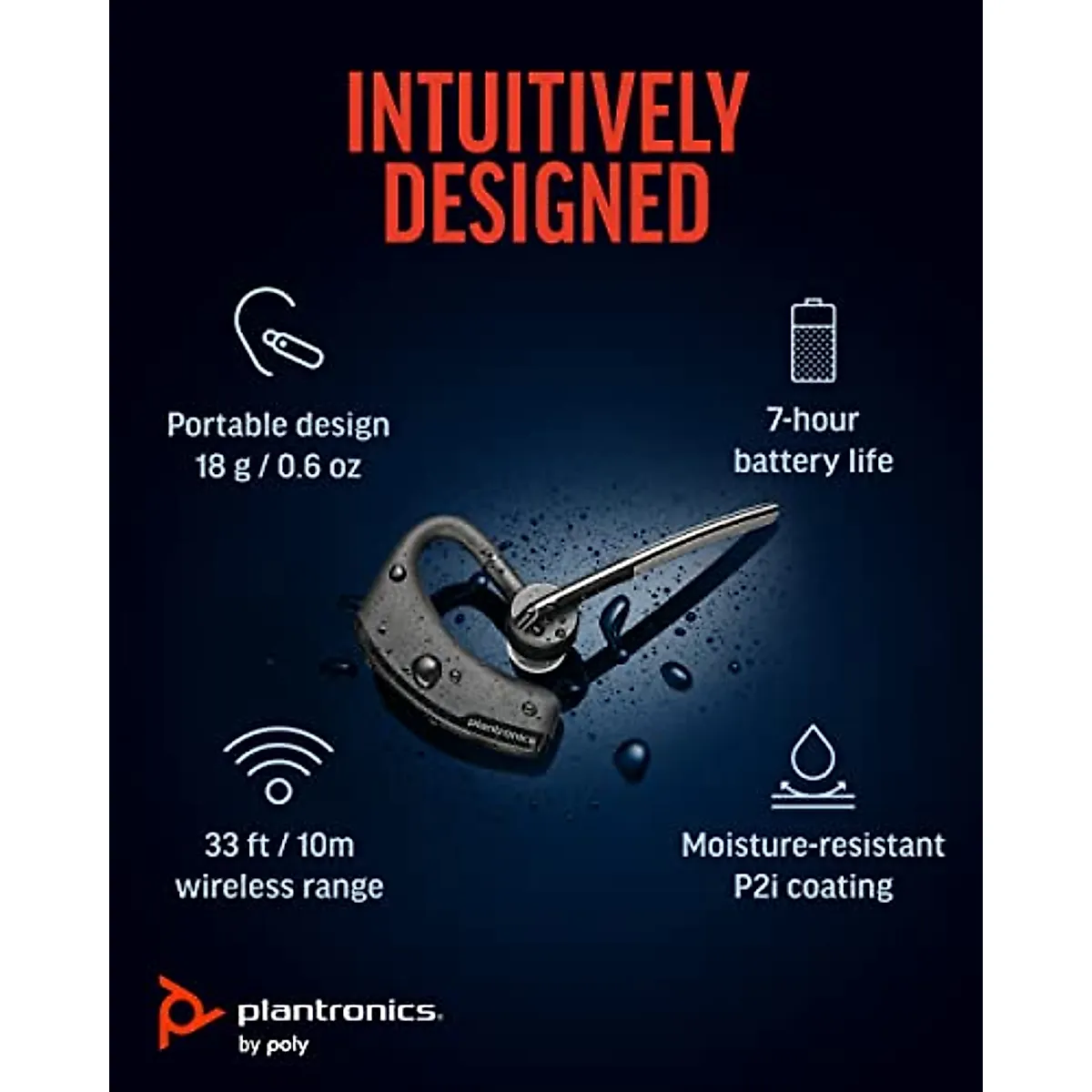 Poly Voyager Legend Wireless Headset (Plantronics) - Single-Ear Bluetooth w/Noise-Canceling Mic - Voice Controls - Mute & Volume Buttons - Ergonomic Design -Connect to Mobile/Tablet via Bluetooth -FFP
