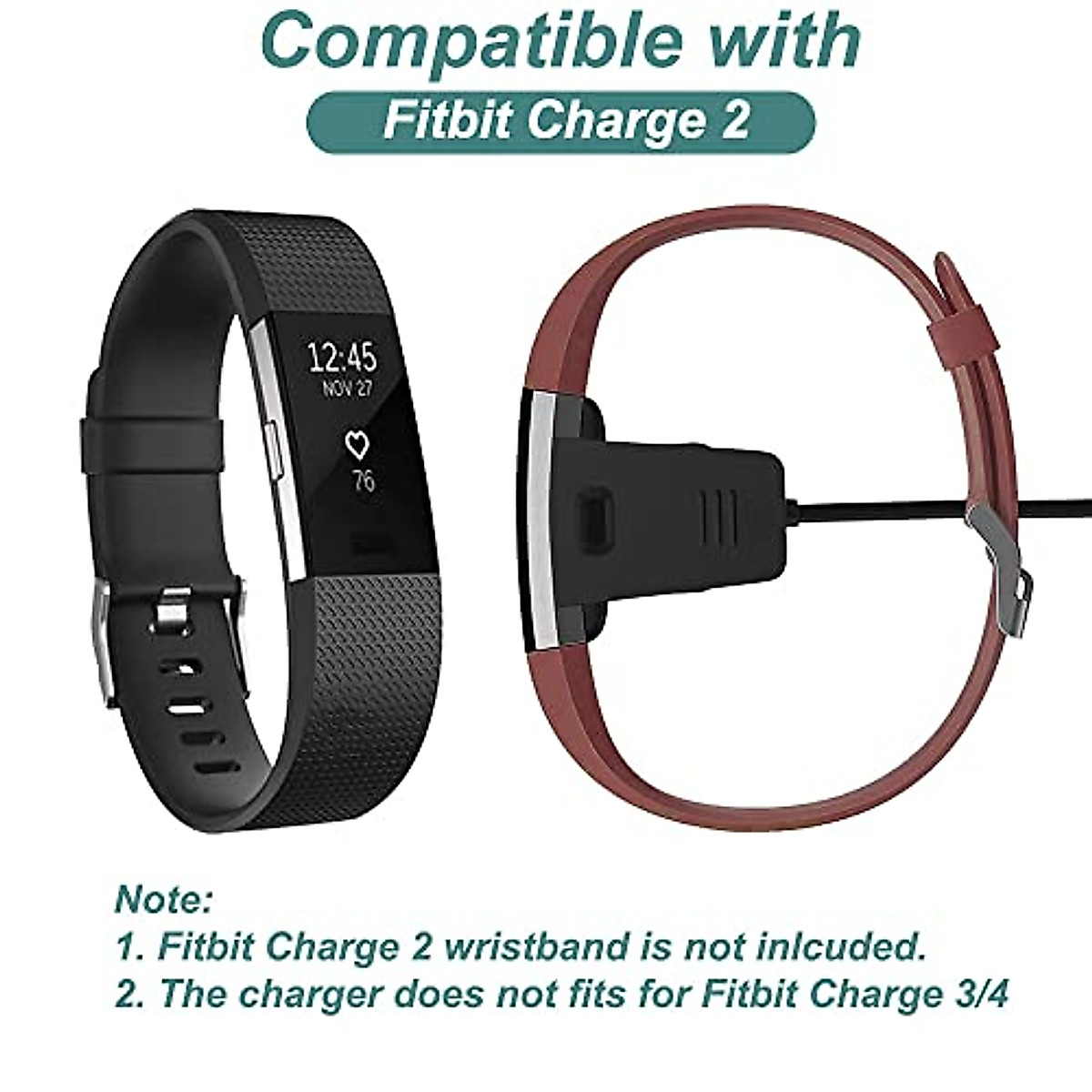 Kissmart Charger for Fitbit Charge 2, Replacement USB Charging Cable Cord for Fitbit Charge2 Smart Wristband (2-Pack, 1.8ft & 3.3ft)