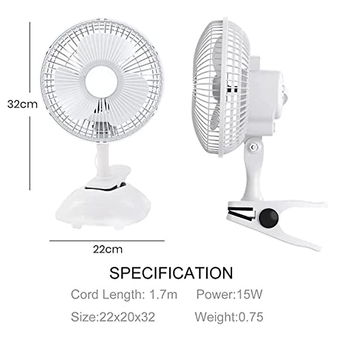 6 inch 2 speed-Adjustable Tilt, 2 in 1 clip and table fan Personal Clip On Fan plug in clip fan For The Home, Office, Dorm White color Fan