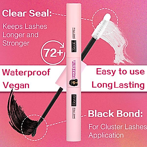 DIY Lash Extension Kit, Natural Lash Clusters 8-16MM Eyelash Extension Kit with Strong Hold Lash Bond and Seal & Eyelashes Applicator Tool, Individual D Curl Cat Eye Lashes Cluster by PHKERATA