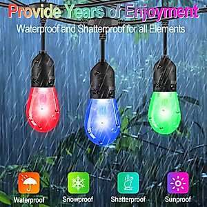 Waterproof 48 FT RGB Solar String Light Outdoor with 16 S14 E26 Shatterproof LED Bulbs, Solar Powered Patio Lights String with Remote Control for Backyard Garden Party.