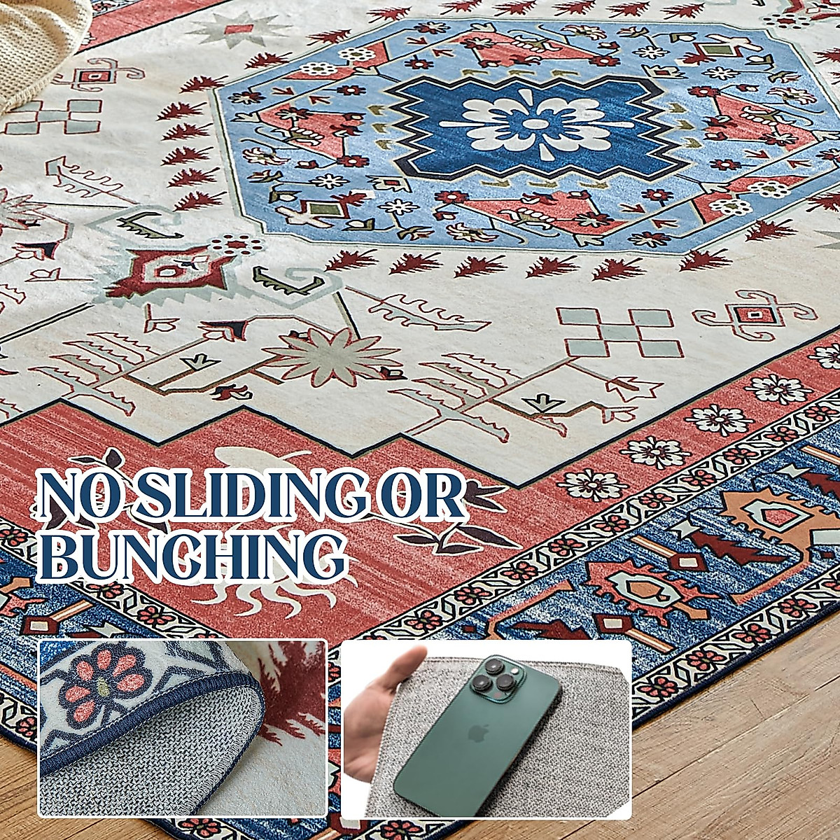 CHOSHOME Washable Rug 8x10 Vintage Boho Medallion Area Rugs with Non-Slip Backing Soft Stain Resistant Non-Shedding Low-Pile Floor Carpet Mat for Living Room Bedroom Kitchen Home Office,Red