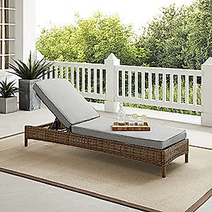 Crosley Furniture Bradenton Reclining Wicker Outdoor Chaise Lounge Chair for Patio, Deck, Backyard, Poolside, Weathered Brown with Gray Cushions
