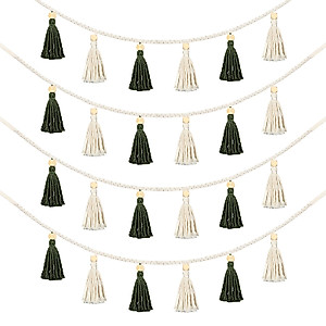 4 Pieces Macrame Woven Tassel Garland Decorative Tassels Banner Woven Tassel Hanging Garland Boho Tassel Wall Garland for Home Nursery Garden Classroom Decoration, 37.4 Inch