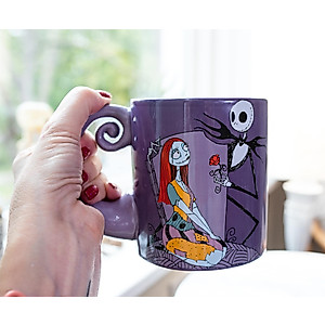 Disney The Nightmare Before Christmas Jack & Sally Spiral Handle Ceramic Mug | BPA-Free Large Coffee Cup For Beverages, Home & Kitchen Essentials | Halloween Gifts and Collectibles | Holds 20 Ounces