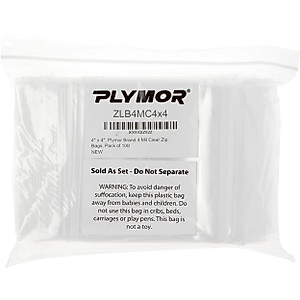 Plymor 4" x 4" (Pack of 100), 4 Mil Heavy Duty Zipper Reclosable Plastic Bags