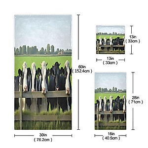Flradish Funny Cows Towels 3 Pack Bath Towels for Bathroom Set Soft Cotton Highly Absorbent Lightweight & Quickdry Towel Set 1 Bath Towel,1 Hand Towel,1 Washclothe