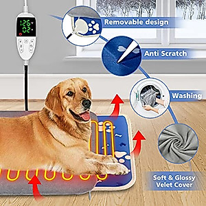 Wall Essential Pet Heating Pad for Cat Dog Electric Heated Pad Pet Warming Bed Mat with Timer Adjustable Temperature Electric Pet Heated Bed Mat with Cover