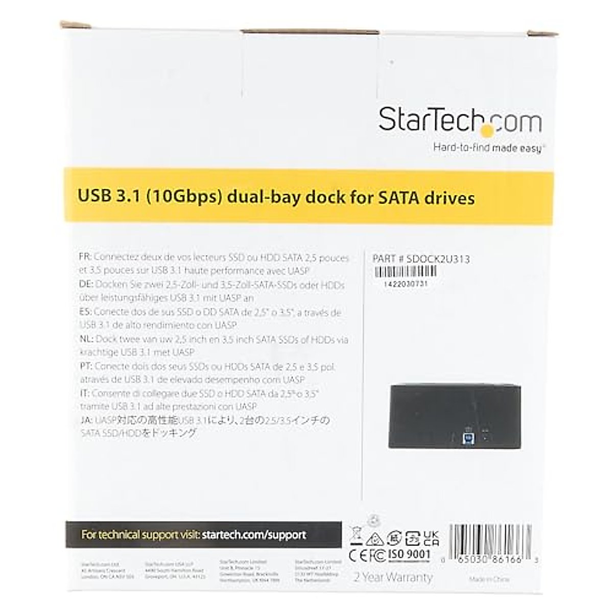 StarTech.com Dual-Bay USB 3.1 to SATA Hard Drive Docking Station, USB 3.1 (10 Gbps), External 2.5/3.5" SATA I/II/III, SSD/HDD Docking Station, Hot-Swap Hard Drive Bay, Top-Loading (SDOCK2U313)