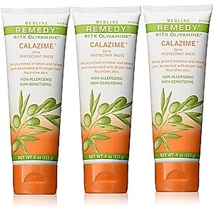 Medline Remedy Olivamine Calazime Skin Protectant Paste Cream, Used with Dry Chapped from Diaper Rash, Incontinence, Dermatitis, Psoriasis, Burns, Bites, White, 4 Oz, 3 Count