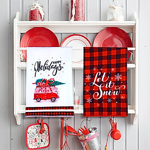 Christmas Dish Towels 4 Pieces 18x 28 Inch Christmas Kitchen Hand Towels Buffalo Plaid Absorbent Soft Christmas Tea Towels Farmhouse Christmas Kitchen Towels Winter Holiday Kitchen Christmas Towels