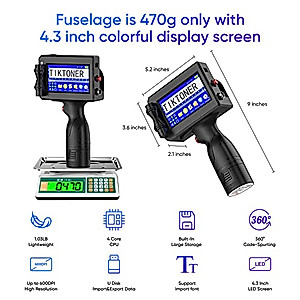 TIKTONER 127T1 Handheld Inkjet Printer 4.3 Inch Touch Screen Quick-Drying Ink Cartridge Inkjet Coding Portable Handheld Printer for Barcode Batch Number Code Date Label Logo QRCode (25 Languages)