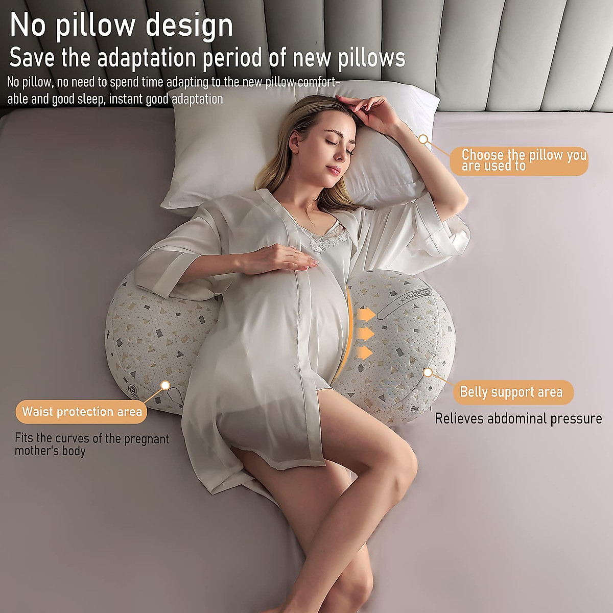 Emachi Pregnancy Pillow for Pregnant Women, Soft Pregnancy Body Pillow, Pillow Used to Support and Relieve Pain or discomfort in The Waist, Abdomen and Buttocks, Detachable Grey.