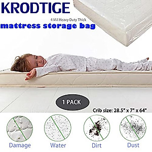 Krodtige Crib Mattress Storage Bag,4 Mil Heavy Duty Crib Mattress Plastic Bag for Moving, Renovating and Storage Applications-Protect & Preserve Your Crib Mattress (No Vent-Hole,1 Pack)