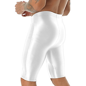 iiniim Men's Dry Fit Running Compression Tight Sport Short Pants Shiny Glossy Spandex Seamless Leggings White X-Large