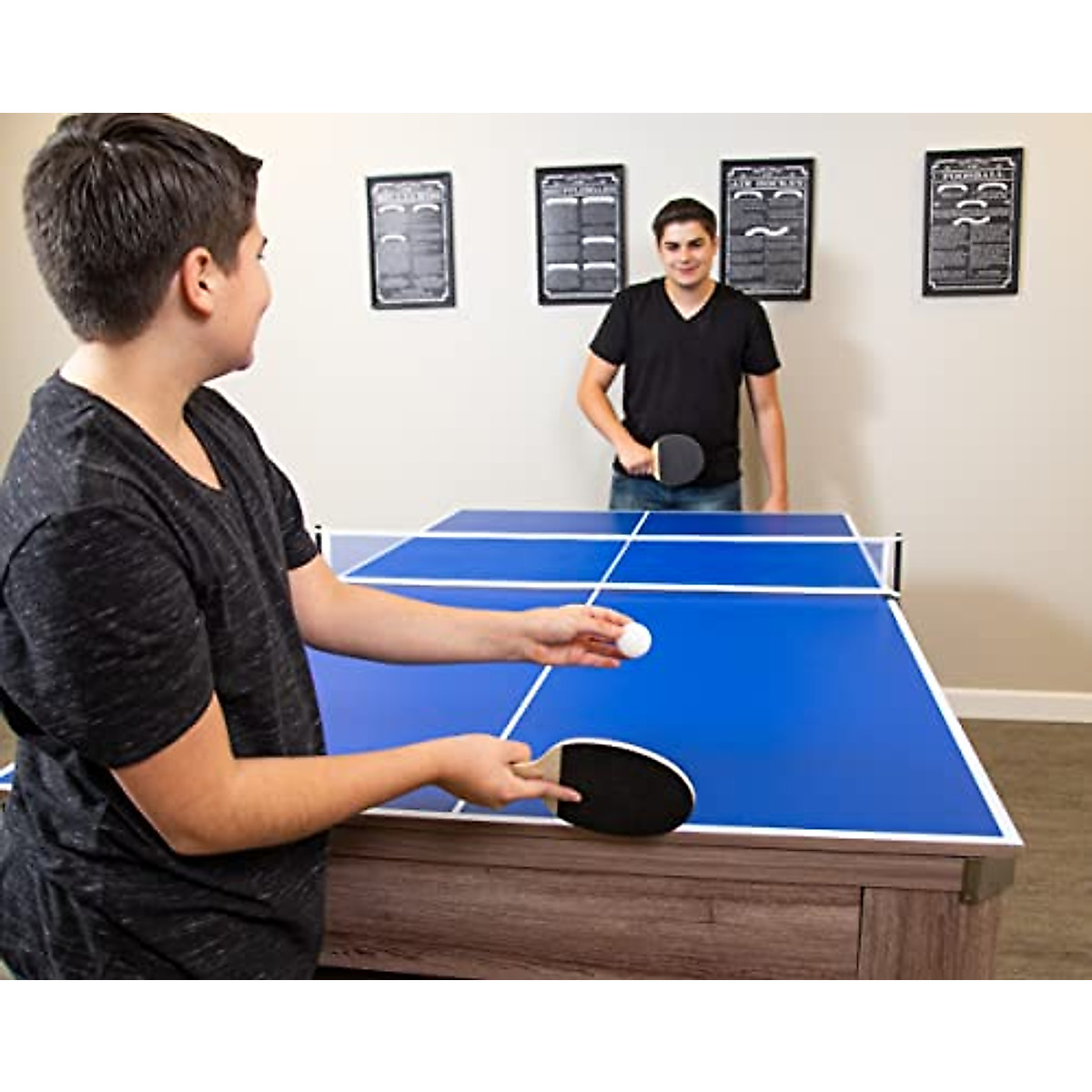 Hathaway Newport 7-ft Pool Table Tennis Combination with Dining Top, Two Storage Benches with Accessories - Driftwood