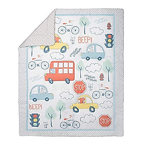 Sammy & Lou Beep Beep 4-Piece Baby Nursery Crib Bedding Set, Includes Quilt, Fitted Crib Sheet, Crib Skirt, and Plush Toy