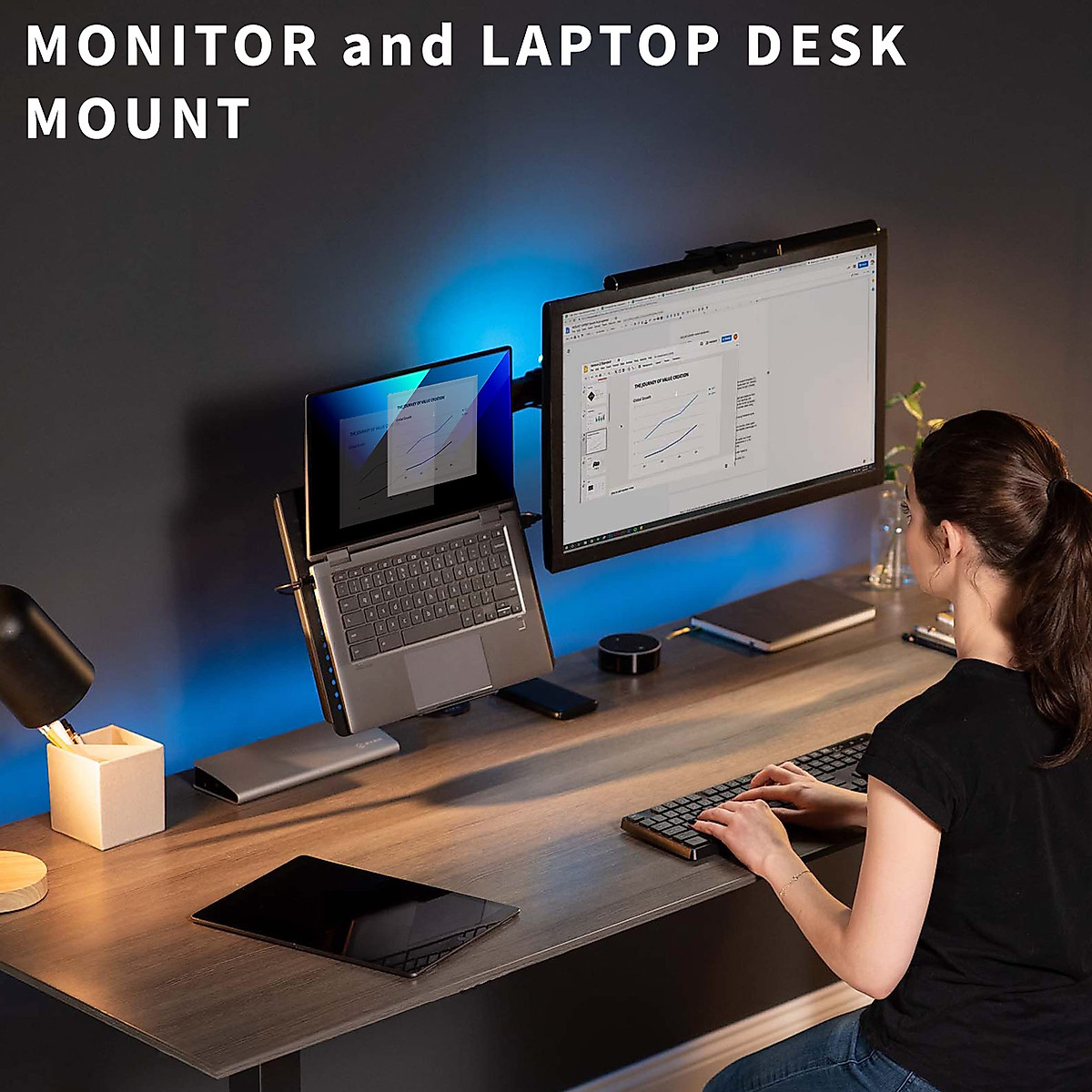 VIVO Black Fully Adjustable 13 to 32 inch Single Computer Monitor and Laptop Desk Mount Combo, Stand with Grommet Option, Fits up to 17 inch Laptops (STAND-V002C)