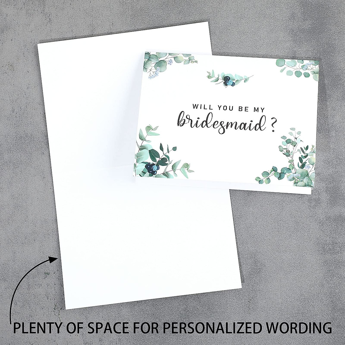 10 Packs Will You Be My Bridesmaid Cards Boho Bridesmaid Proposal Cards Greenery Maid of Honor Greeting Card Bridesmaid Asking Gifts with Envelopes for Wedding Party (Eucalyptus)