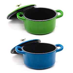 RJ Legend Mini Dutch Oven Pot Set of 3 - Enamel Surface, Non-Stick Cast Iron Cookware - Ideal Gift for Your Friends & Family - Blue, Green, White