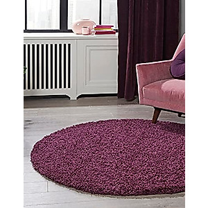 Unique Loom Solid Shag Collection Area Rug (8' Round, Eggplant Purple)
