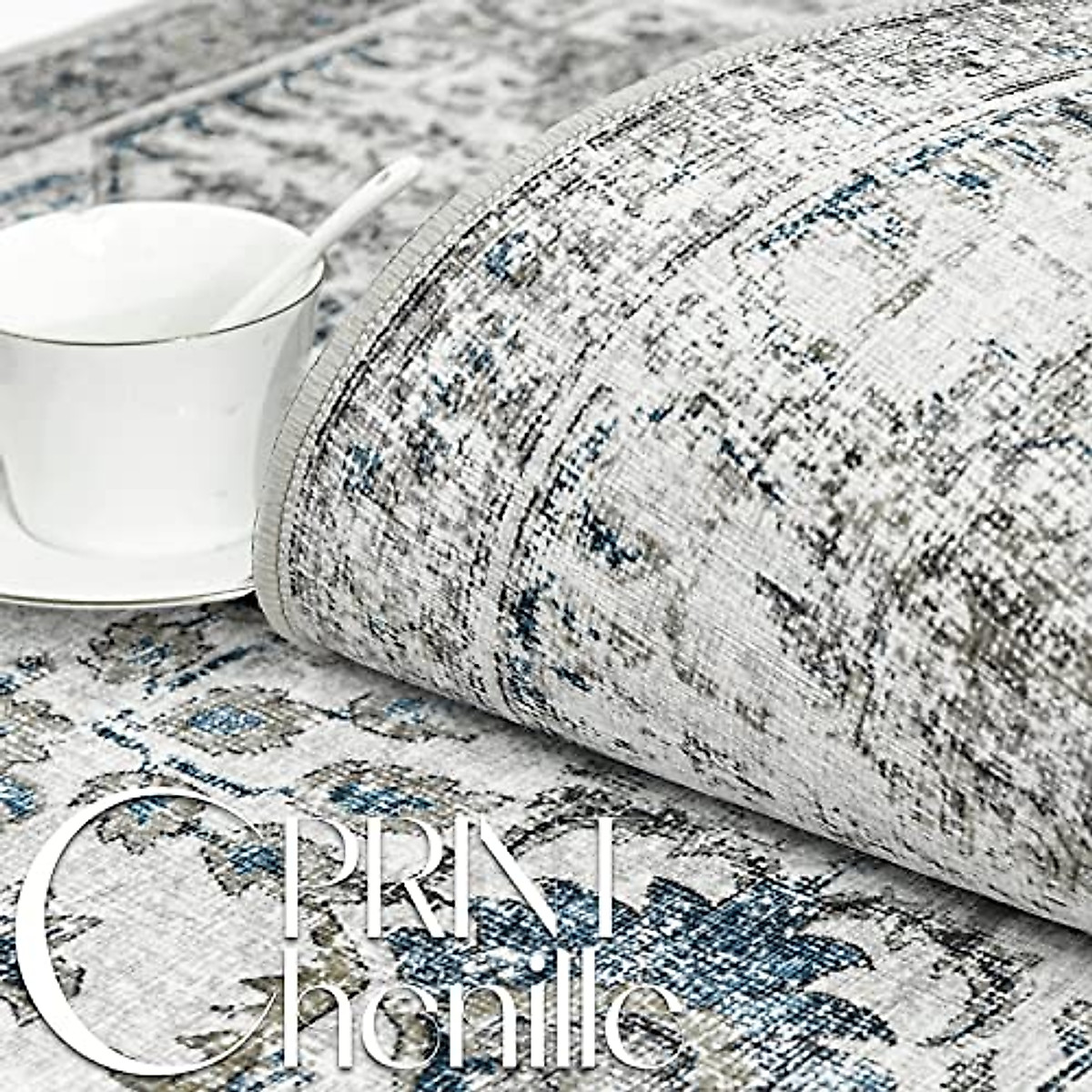 jinchan Area Rug 8x10 Vintage Rug Indoor Flodable Thin Rug Retro Accent Rug Distressed Carpet Blue Multi Floral Print Mat Country Boho Rug Non Slip Kitchen Bedroom Living Room Dining Room Office