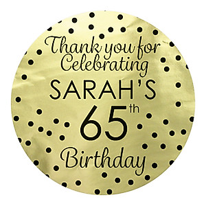 Personalized Black and Gold Thank You Favor Stickers - 1.75 in. - 40 Labels