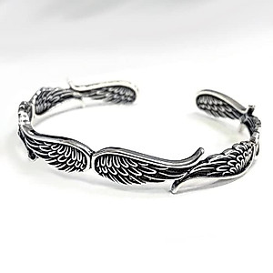 Angel Wings Vintage Style Sterling Silver Bracelet, 925 Silver Plated Layering Angel Wings Bracelet Adjustable, Inspirational Guardian Angel Bangle Bracelets for Women Men Personalized Gifts