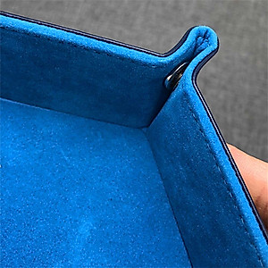 1 Piece Dice Holder Dice Pad Dice Rolling Tray PU Leather Dice Tray Hexagonal Folding Dice Tray for Dice Gaming and Other Table Games, Blue
