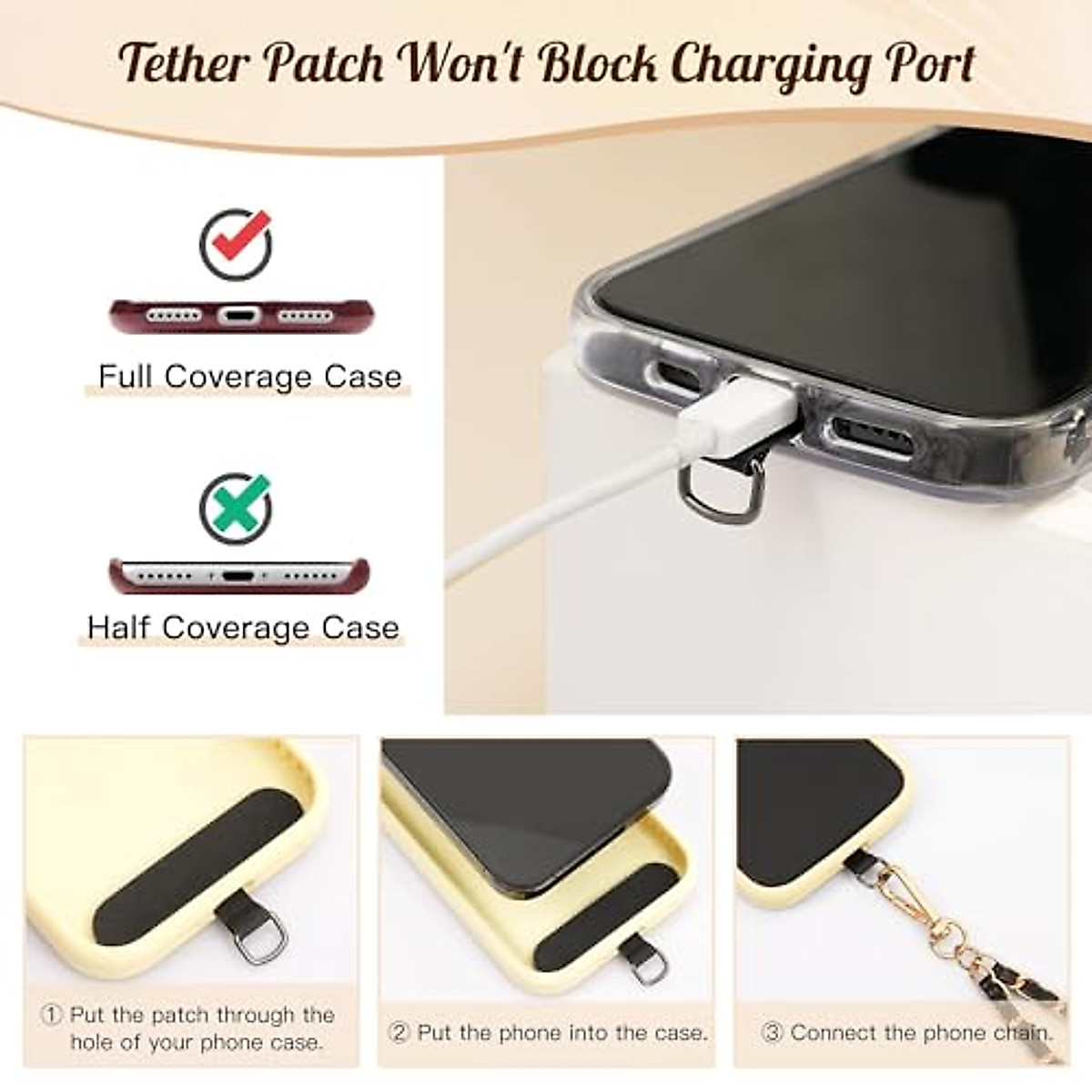 TiMOVO Universal Phone Lanyard, Metal Cell Phone Chain Anti-Theft Crossbody Strap for iPhone 16, 15 and Most Smartphones, Cell Phone Neck Holder for Women, Gold & Black
