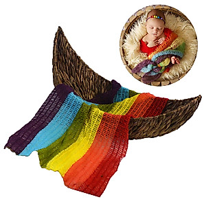 OhhGo Newborn Photography Props, Baby Rainbow Striped Wrap Photo Props Newborn Wraps Photography Stretch for Baby Boys and Girls Shower Gift(40x150CM/15.7x59IN)