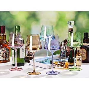 Physkoa Mothers Day Gifts for Mom Colored Wine Glasses Set 6, 16oz Long Stem Multi-Color Wine Glass-Colorful Wine Glasses for Christmas Celebrations-HandBlown|Durable|HandWash