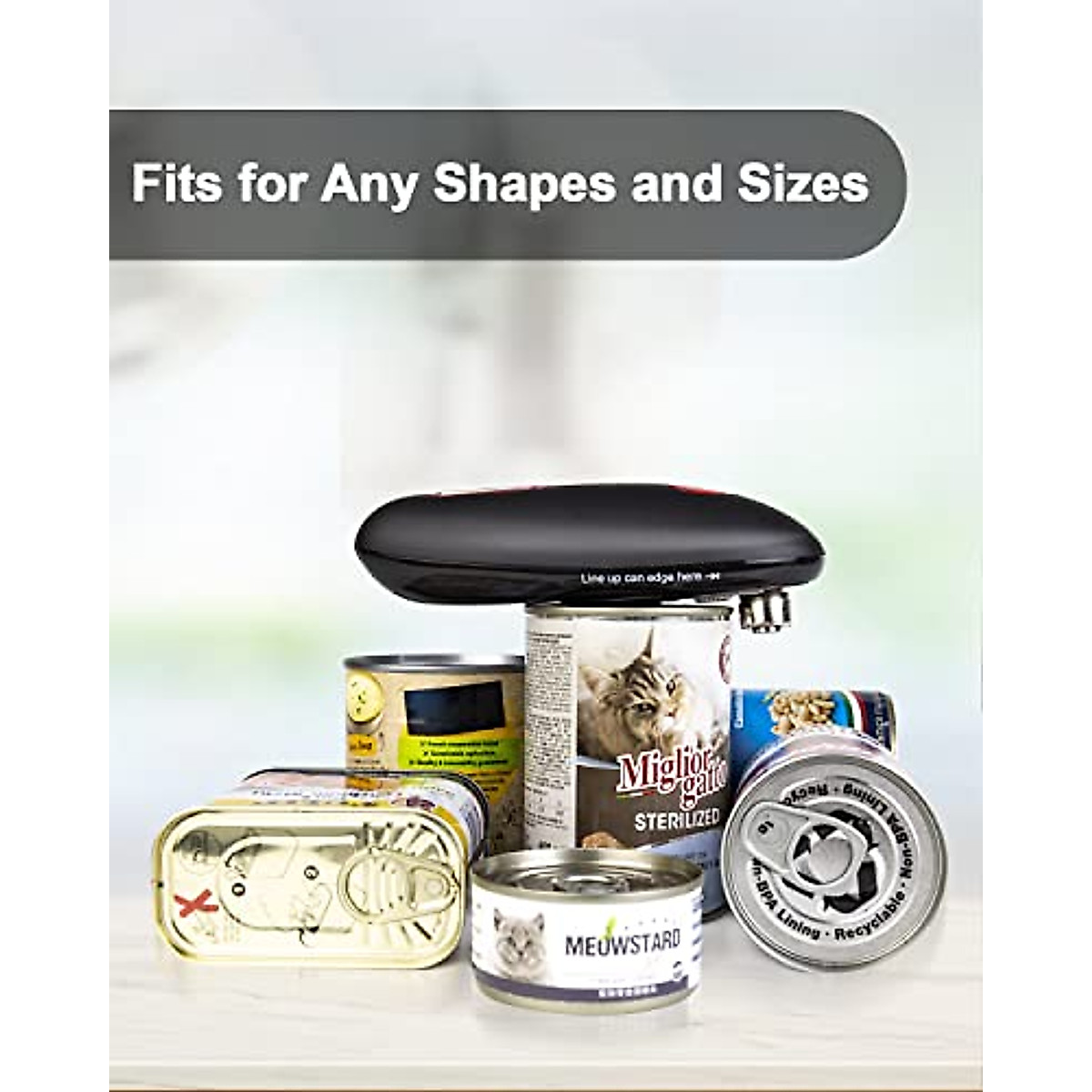 Electric Can Opener for Kitchen- Hand Held Automatic Can Opener with Smooth Edge, Portable and Battery Operated, Can Opener for Seniors with Arthritis, Easy One Touch to Open Any Size Cans, Black