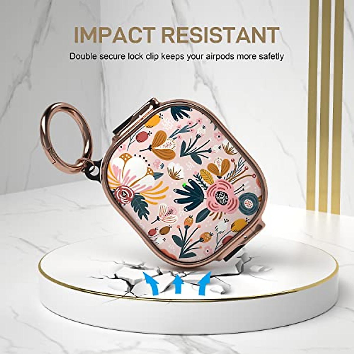 Maxjoy for AirPod 3rd Generation Case with Lock, Flower AirPod 3 Case Hard Protective iPod 3rd Gen Cover for Women Men with Keychain Lock Clip Compatible AirPods 3rd Generation 2021, Floral