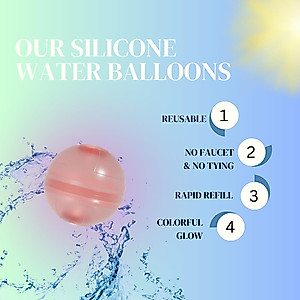 Glowing Reusable Water Balloons for Kids, Self Sealing Easy Quick Fill Water Balloons, Refillable Water Balloons Summer Outdoor Toys for Boys Girls, Outdoor Water Game Toys, RGB Glow In The Dark