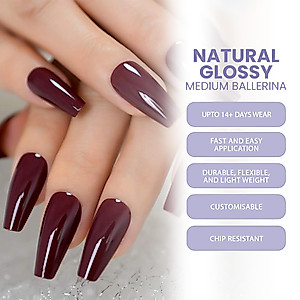 Dark Maroon Tapered Midi Long Coffin Press on Nails