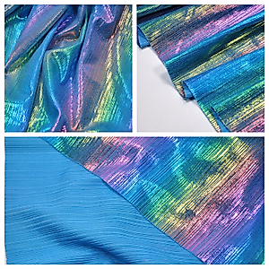 Shining Iridescent Hologram Laser Fabric Knit Crepe 58" Wide for Cloth Craft Upholstery by 2 Yards (72inch Sky)
