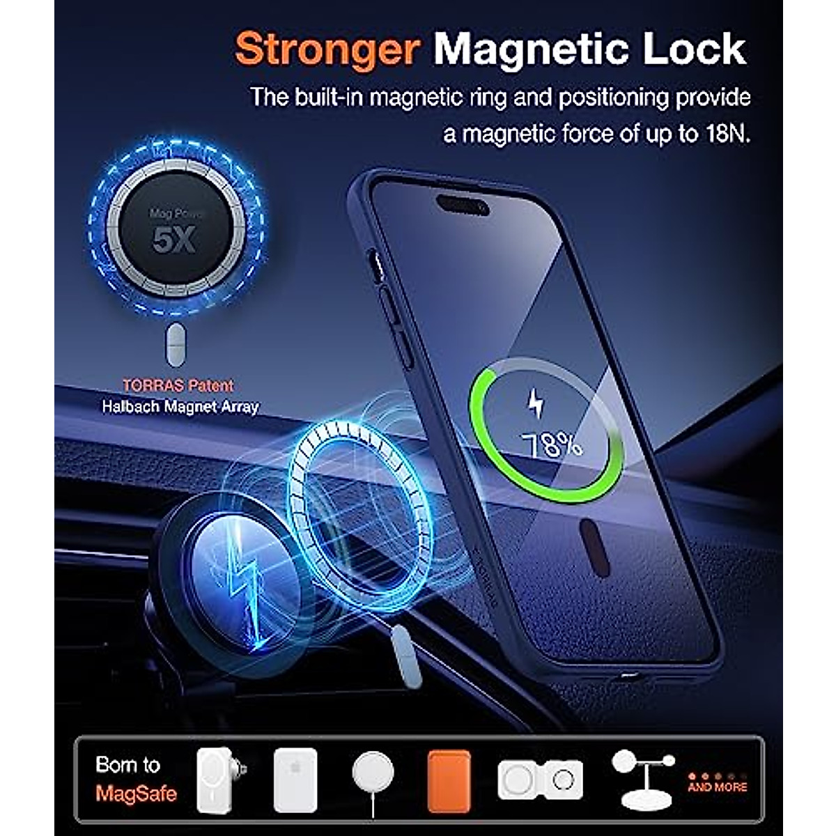 TORRAS Stronger Magnetic for iPhone 14 Pro Max Case with Stand, Compatible with MagSafe, Built in Hidden Kickstand, 10FT Mil-Grade Drop Protection for iPhone 14 Pro Max Case, Translucent Matte Blue