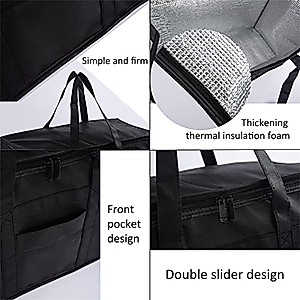 XXL Extra- Large insulated bags for food delivery with the bottom plate, reusable insulated shopping bags, 20x10x13 inches, The ideal pizza delivery bag. Black (Pack of 2)