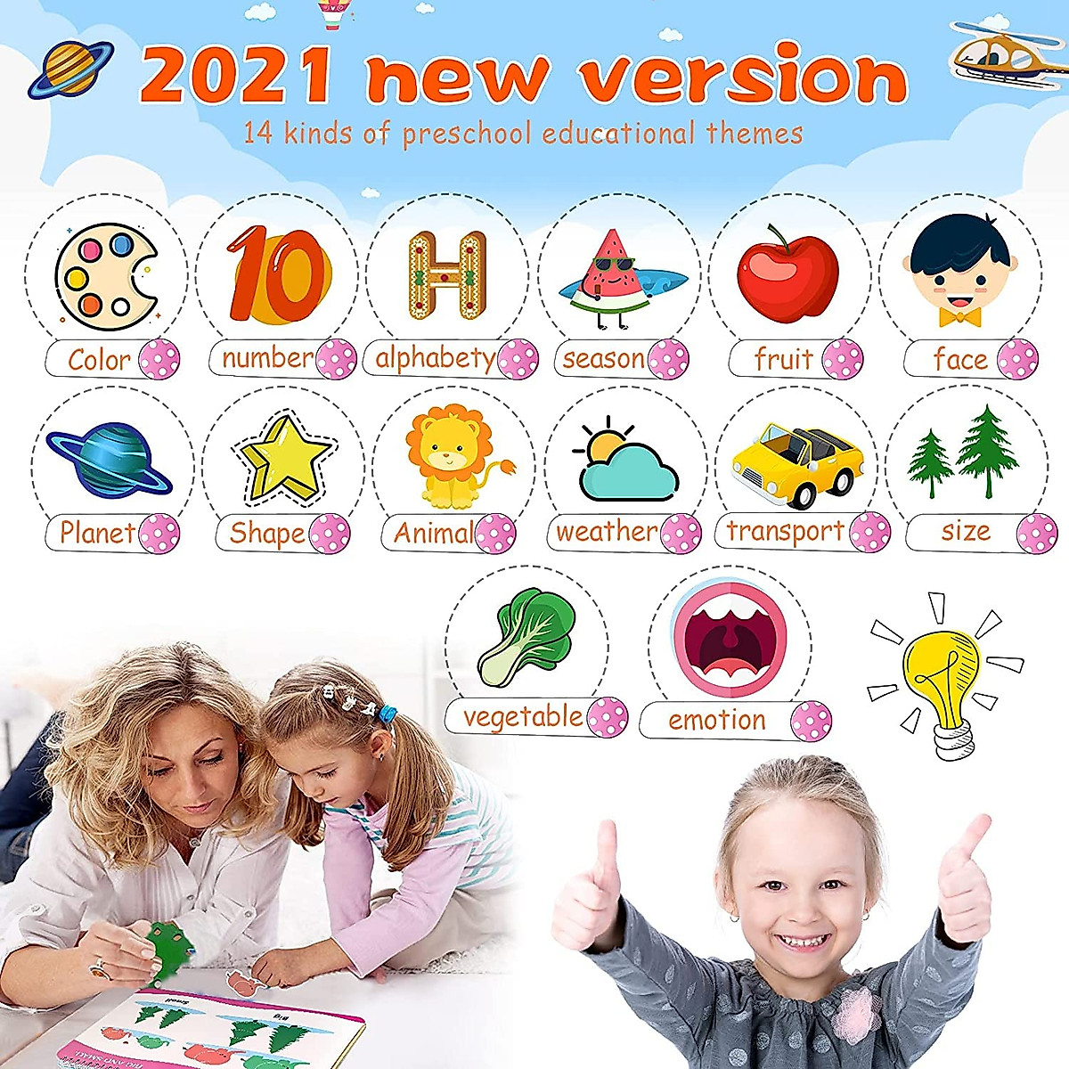 Bukm Preschool Montessori Toys for Toddlers, Toddler Activities Preschool Learning Busy Book, 14 Themes Educational Learning Book Autism Toys, Busy Board Educational Learning Toys for Kids